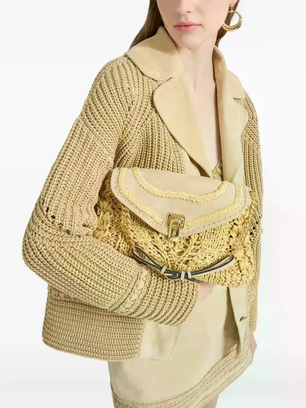 Ermanno Scervino Joy Raffia And Suede Shoulder Bag - Yellow
