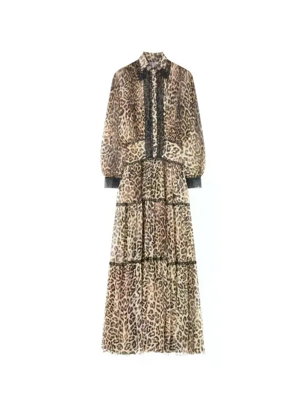 Ermanno Scervino Leopard Print Lace Trim Maxi Dress - Neutrals