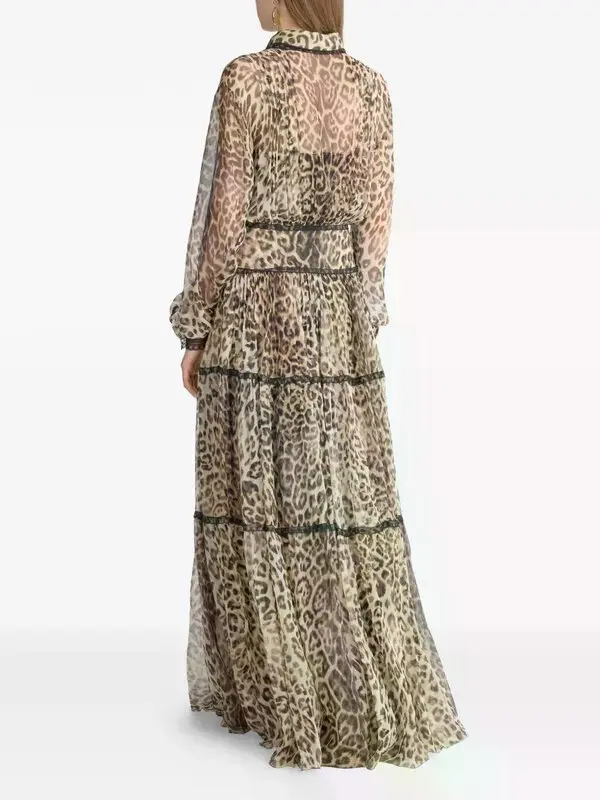 Ermanno Scervino Leopard Print Lace Trim Maxi Dress