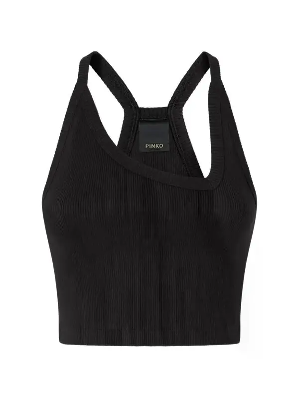 Pinko Asymmetric Neckline Cropped Ribbed Vest Top