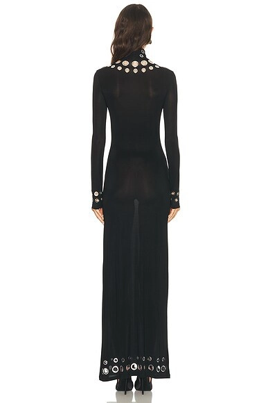 Rabanne Turtleneck Maxi Dress With Grommet Trim