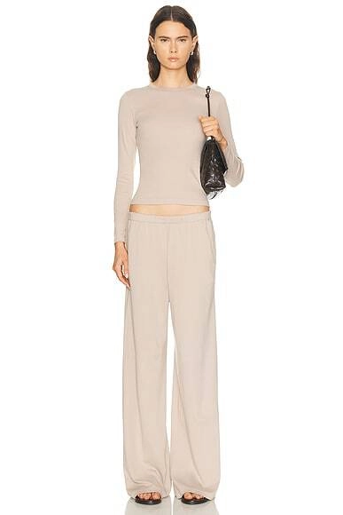 Enza Costa Supima Cotton Long Sleeve Top - Stone