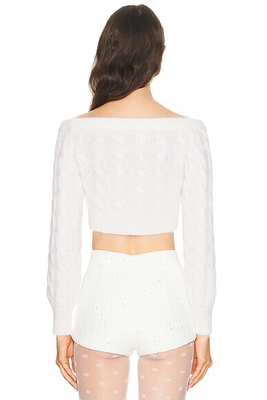 Alessandra Rich Off Shoulder Cropped Knit Top - White