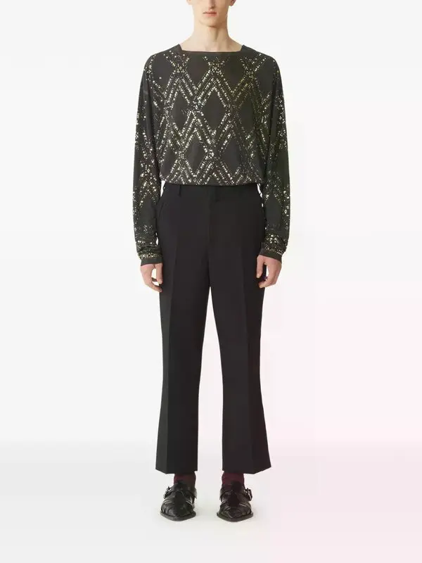 LANVIN Sequin-embellished Long-sleeved T-shirt - Grey