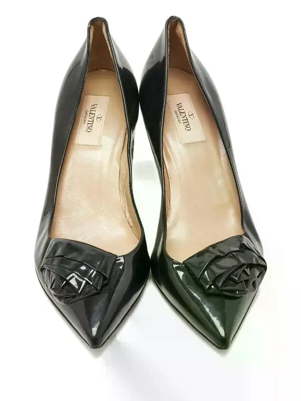 Valentino Garavani Patent Leather Pointed Toe Bow Pumps - Black
