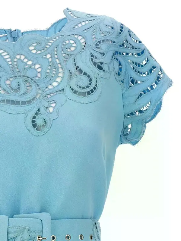 Ermanno Scervino Embroidered Belted Mini Dress - Blue