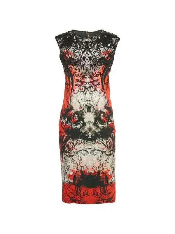 Roberto Cavalli Print Beaded Embellishment Crepe Round Neck Sleeveless Dress