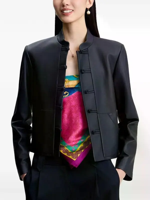 Shanghai Tang Leather Stand Collar Jacket