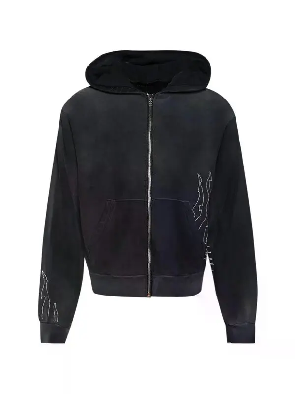 EARTHLING VIP Zip-up Hoodie With Flame Embroidery - Black