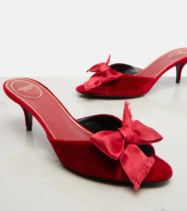 Valentino Garavani Velvet Bow Mules - Red