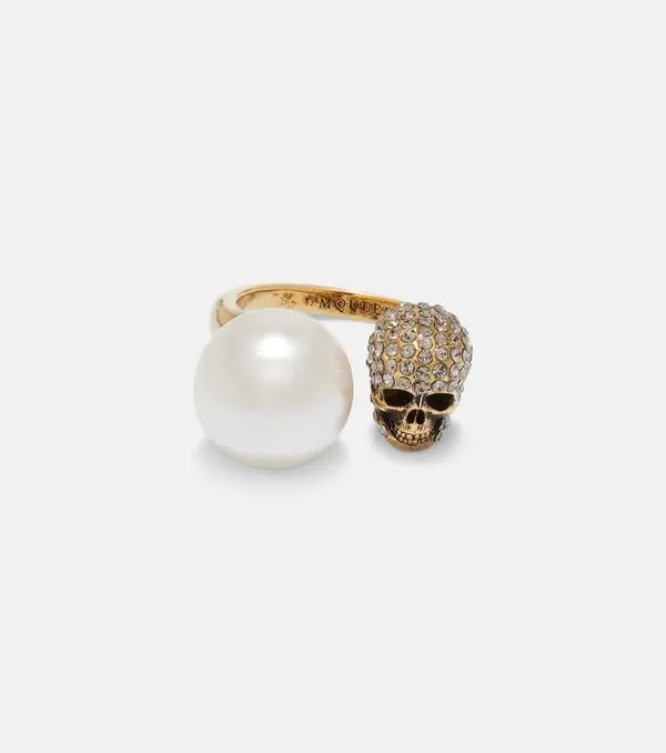 Alexander McQueen Embellished Skull And Faux Pearl Ring