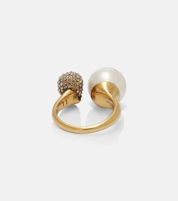 Alexander McQueen Embellished Skull And Faux Pearl Ring