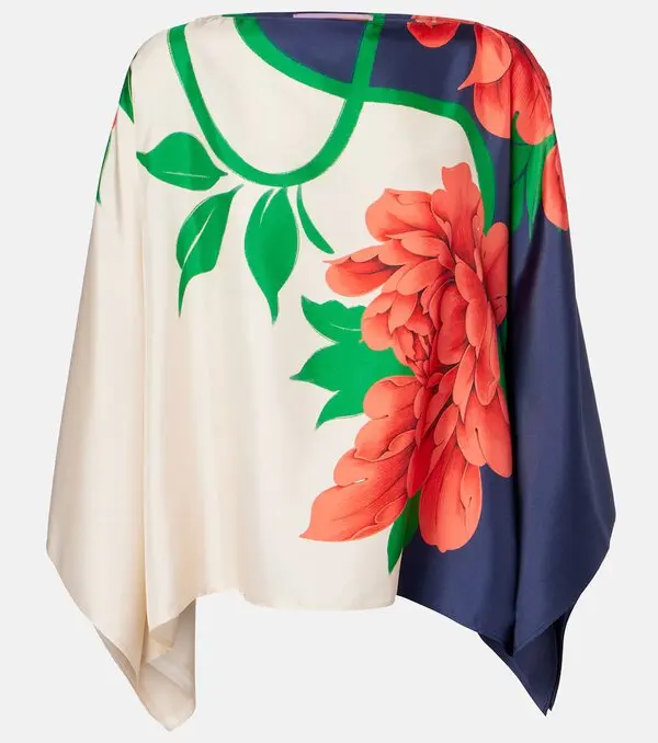La DoubleJ Square Neck Floral Silk Twill Blouse - Multicoloured