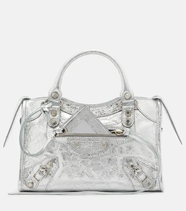 Balenciaga Le City Small Metallic Leather Tote Bag - Silver