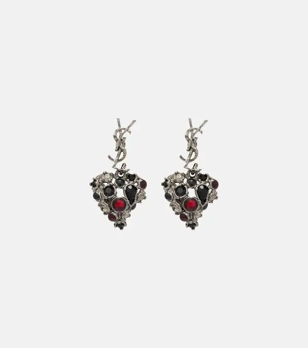 Saint Laurent Cassandre Embellished Drop Earrings - Silver