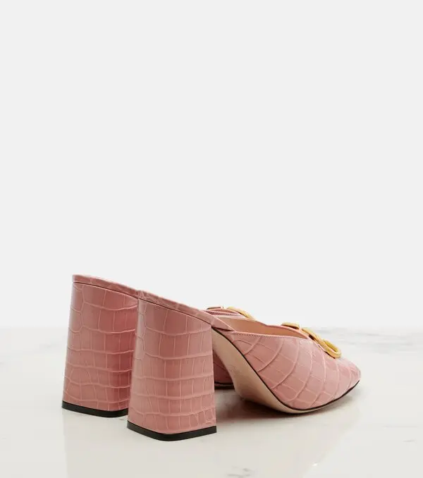 Valentino Garavani Vlogo Croc-effect Leather Mules - Pink