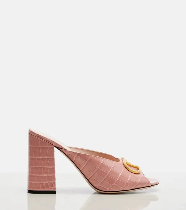 Valentino Garavani Vlogo Croc-effect Leather Mules - Pink