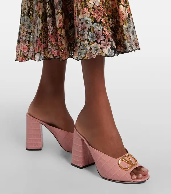 Valentino Garavani Vlogo Croc-effect Leather Mules - Pink