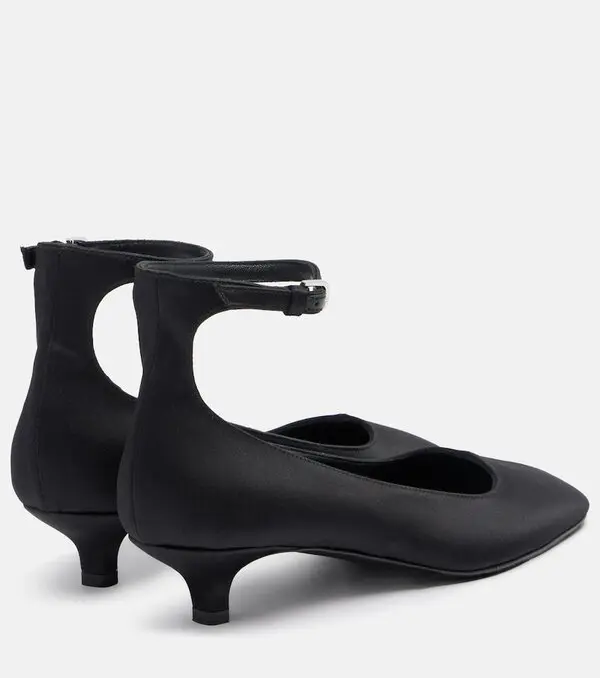 TOTEME Satin Buckled Ankle Strap Pumps - Black