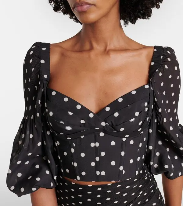 Zimmermann Polka-dot Corset Cropped Top