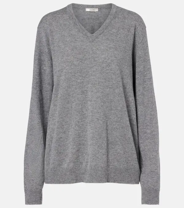 THE ROW Cashmere V-neck Top In Heather - Grey