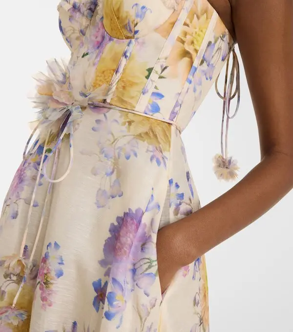 Zimmermann Luna Floral Linen And Silk Midi Dress