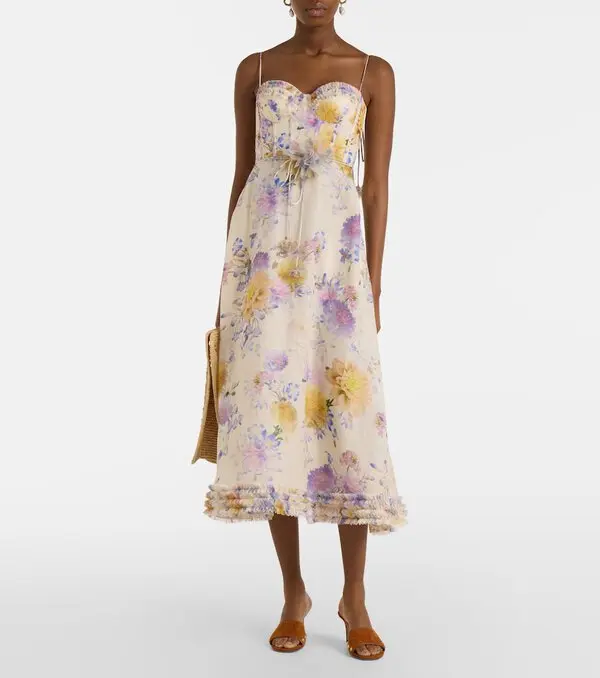 Zimmermann Luna Floral Linen And Silk Midi Dress