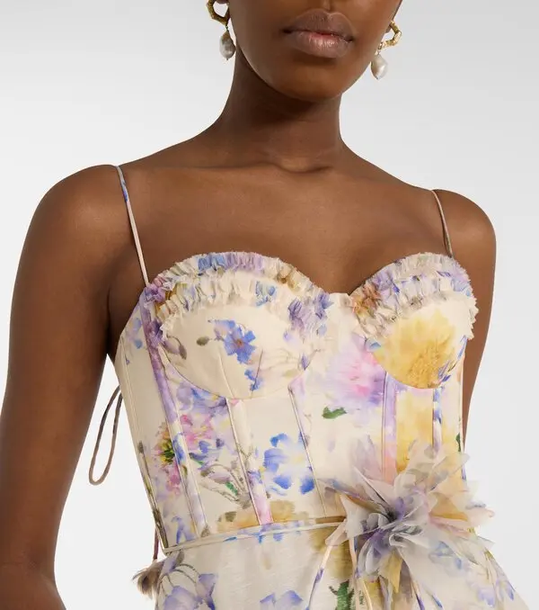 Zimmermann Luna Floral Linen And Silk Midi Dress