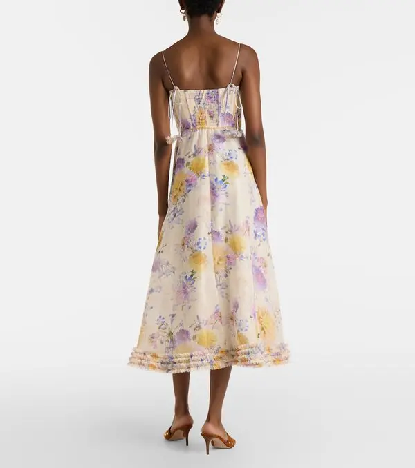 Zimmermann Luna Floral Linen And Silk Midi Dress