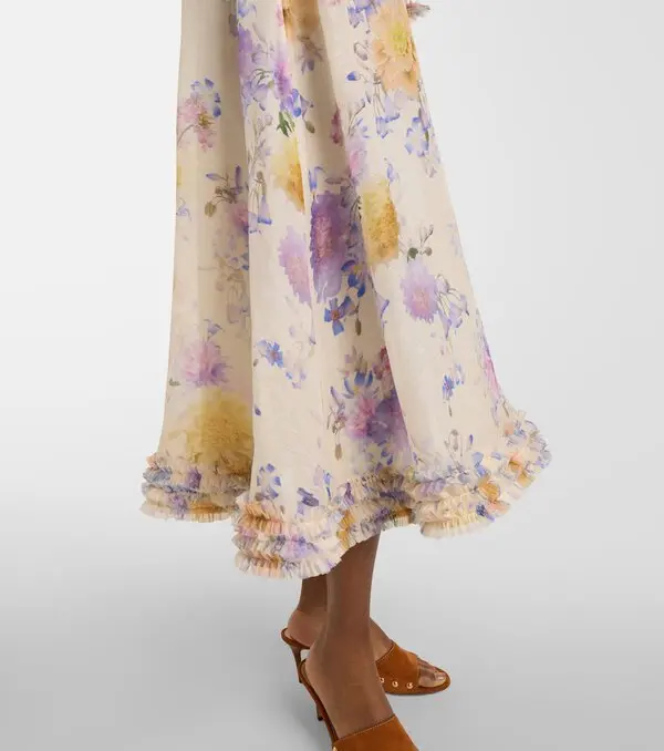Zimmermann Luna Floral Linen And Silk Midi Dress