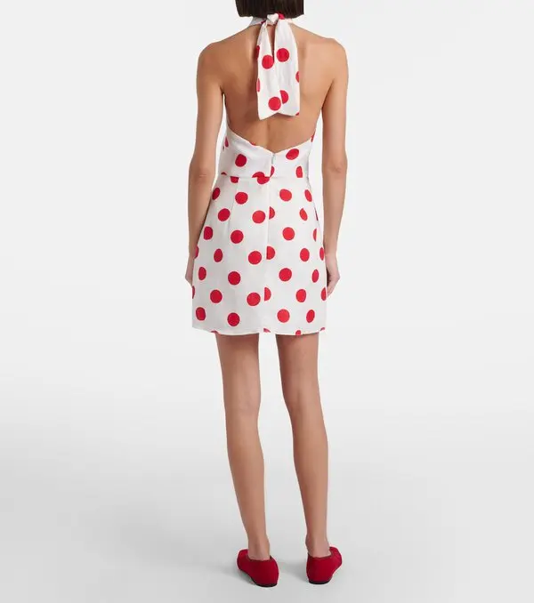 CALA DE LA CRUZ Veneta Polka-dot Halterneck Linen Minidress