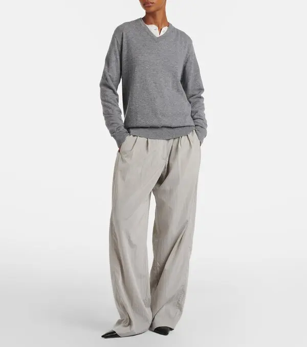 THE ROW Pleated Silk-blend Wide-leg Trousers - Grey
