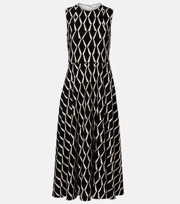 Max Mara Geometric Print Cotton-blend Midi Dress