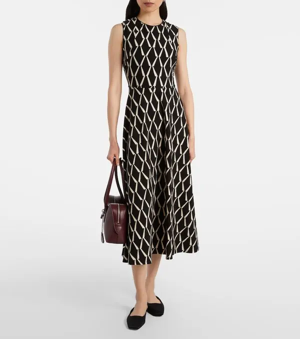Max Mara Geometric Print Cotton-blend Midi Dress