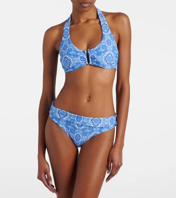 Heidi Klein Mykonos Printed Triangle Bikini Top - Blue