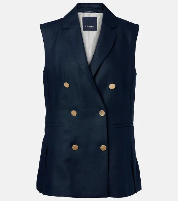 Max Mara Linen Double-breasted Vest - Blue