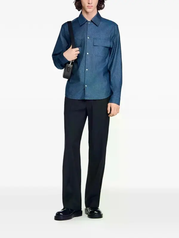 Sandro Denim-effect Cotton And Linen Shirt - Blue