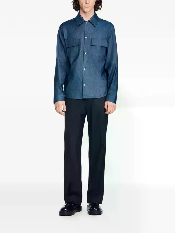 Sandro Denim-effect Cotton And Linen Shirt - Blue
