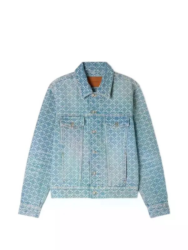 Sandro Square Cross Jacquard Denim Jacket - Blue