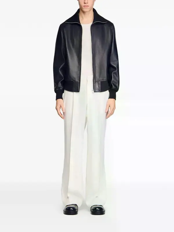 Sandro Zip-up Leather Jacket - Black