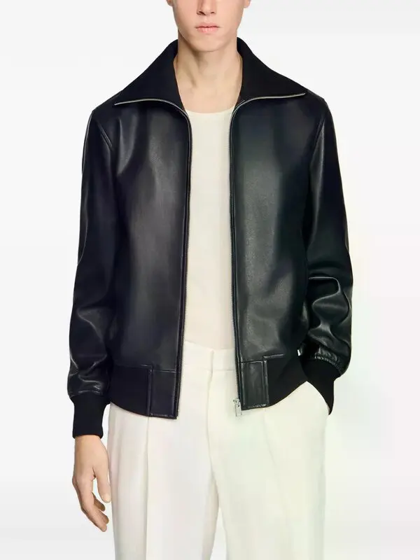 Sandro Zip-up Leather Jacket - Black