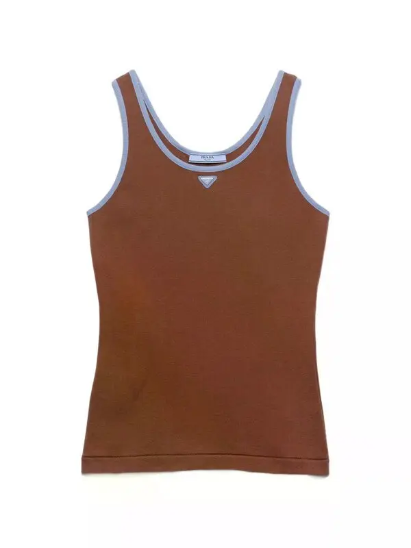 Prada Cotton Tank Top With Enamelled Triangle Logo - Brown