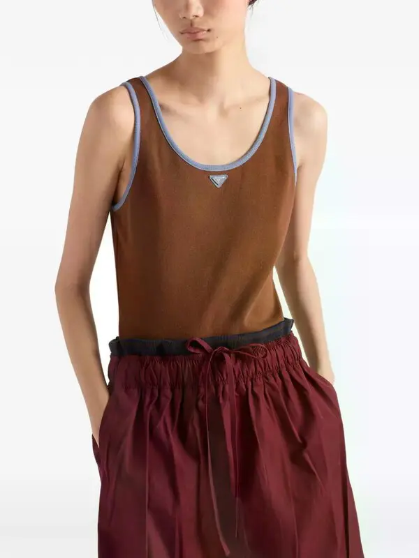 Prada Cotton Tank Top With Enamelled Triangle Logo - Brown