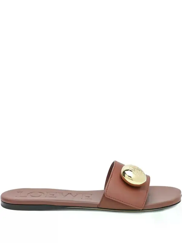 Loewe Open-toe Flat Slides With Gold-tone Detailing - Brown