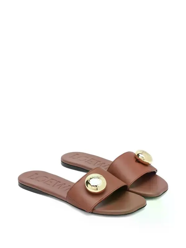 Loewe Open-toe Flat Slides With Gold-tone Detailing - Brown