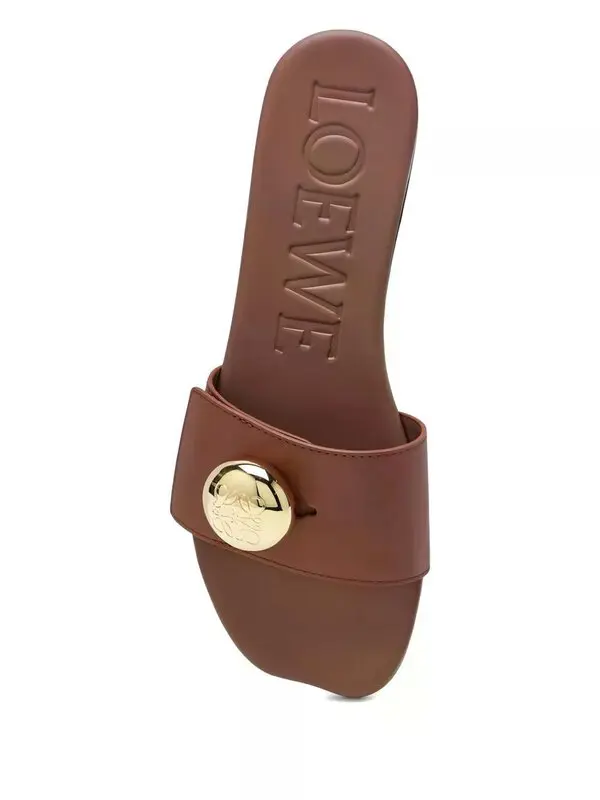 Loewe Open-toe Flat Slides With Gold-tone Detailing - Brown