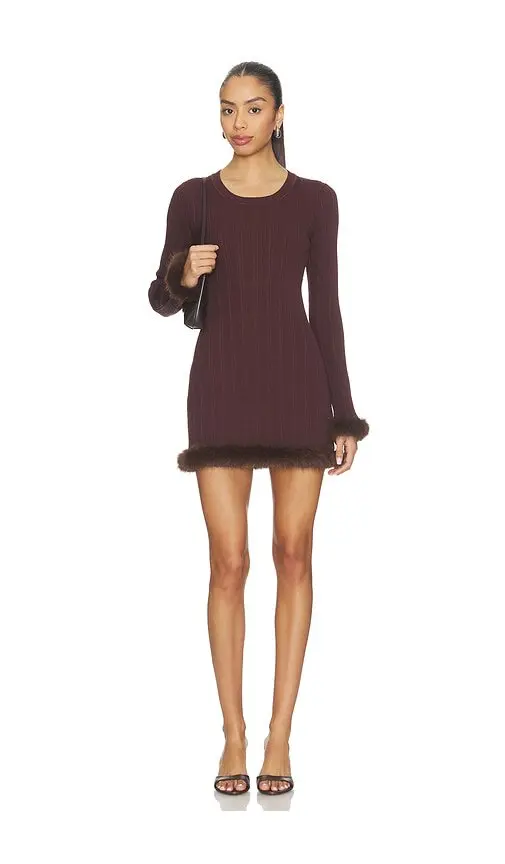 SNDYS. Pearse Faux Fur Trimmed Ribbed Mini Dress - Brown