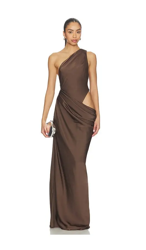 Misha Collection The Isadora Satin Maxi Dress - Brown