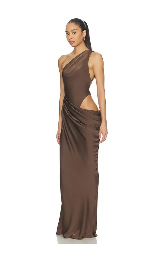 Misha Collection Isadora Satin Maxi Dress - Brown