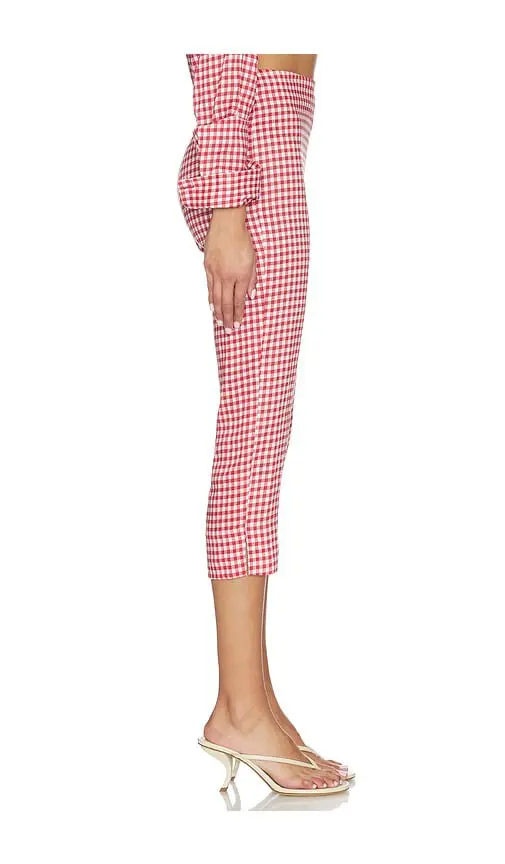 AEXAE Linen Capri Trousers In Gingham - Red